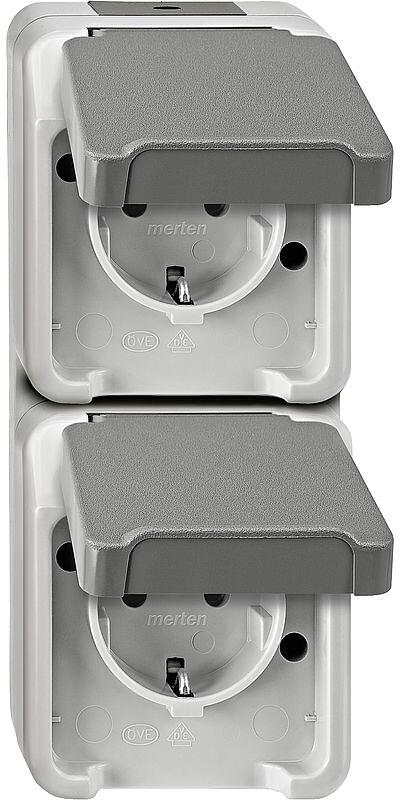 Merten SCHUKO-Doppel-Steckdose, Aquastar, 16 A, AC 250 V, senkrecht ...