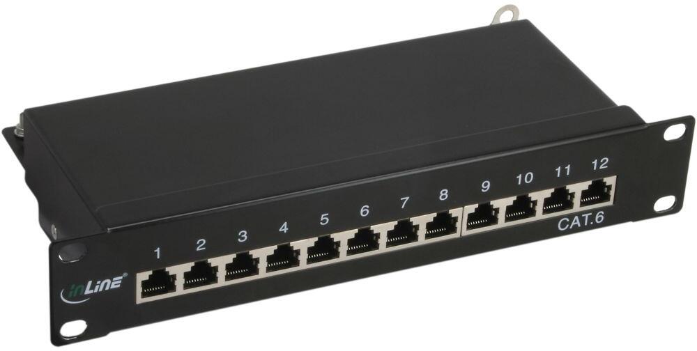 InLine® Patchfeld Cat.6, 12-fach, 25,4cm (10"), 1HE, schwarz, RAL9005 ...