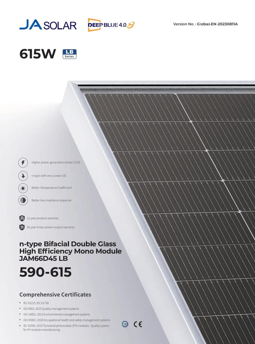 JA Solar JAM66D45-615/LB Solarmodul Glas-Glas, bifazial, MC4-EVO 2 ...
