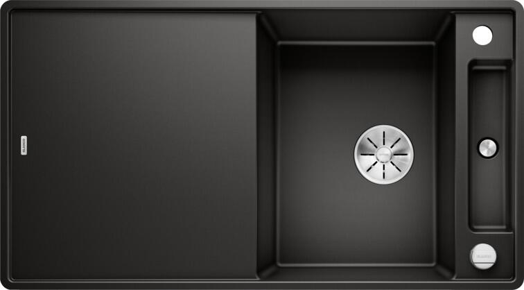 Blanco Axia III 5 S-F Granitspüle mit Ablauffernbedienung/Holzschneidbrett, reversibel, schwarz ...