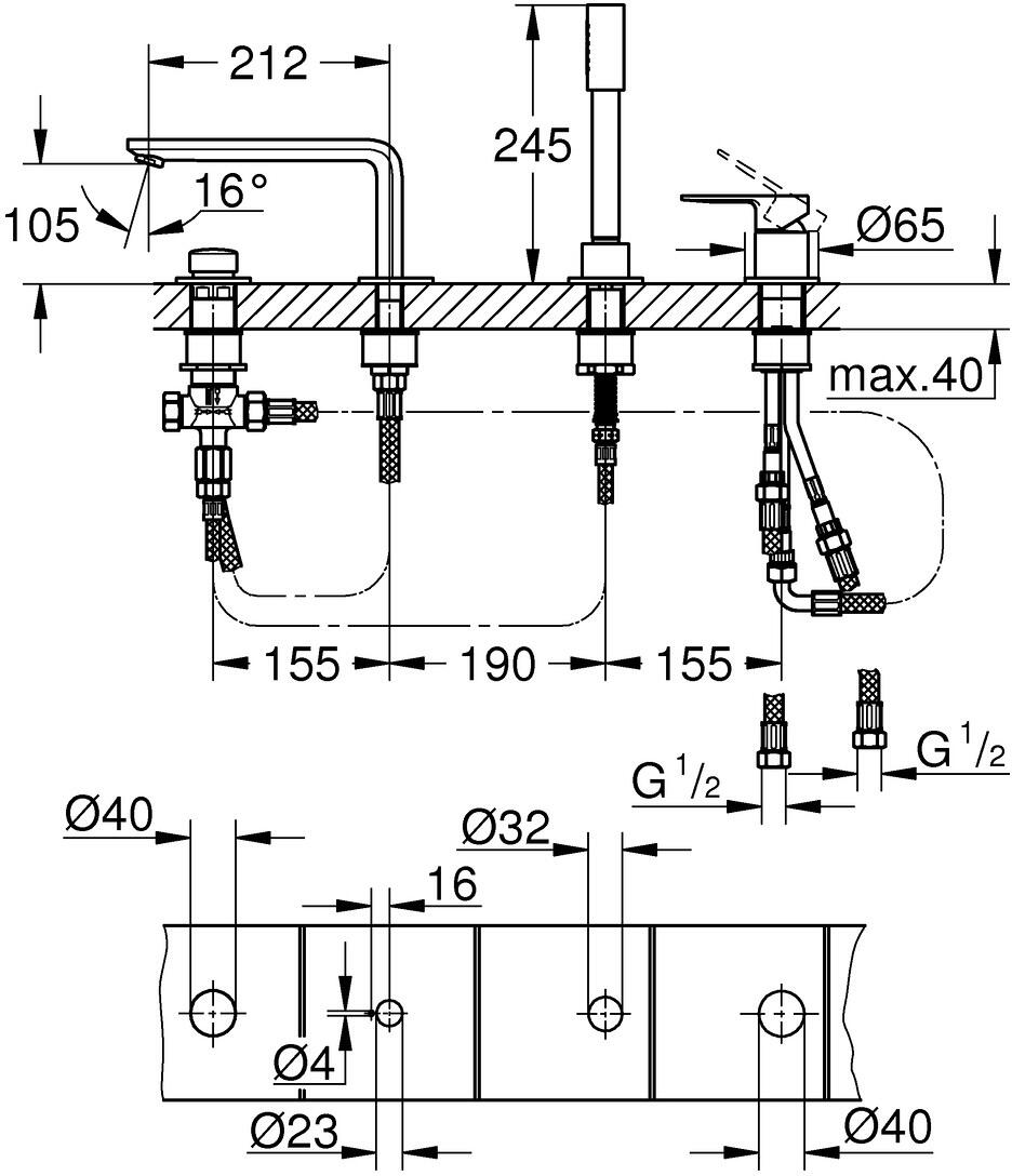 GROHE Lineare 4-Loch Einhand-Wannenkombination, eigensicher Elektroshop ...