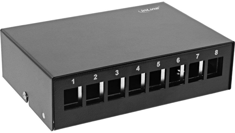 InLine® Patchfeld-Dose Aufputz für 8x Keystone RJ45, Metall, schwarz ...