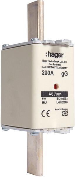 Hager LNH1200M6 NH-Sicherungseinsatz NH1, gG, 690V, 200A, Kombimelder, mit Grifflasche ...