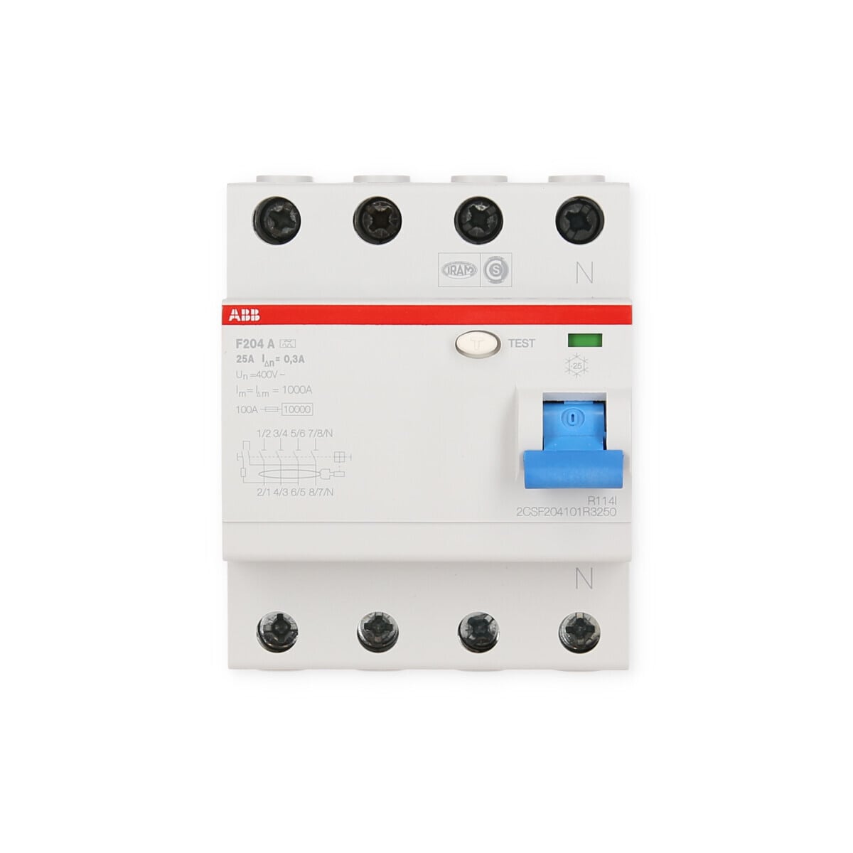ABB F204A-25/0,3 FI-Schalter, 25A/0,3A, 4-Polig, Typ A (2CSF204101R3250 ...