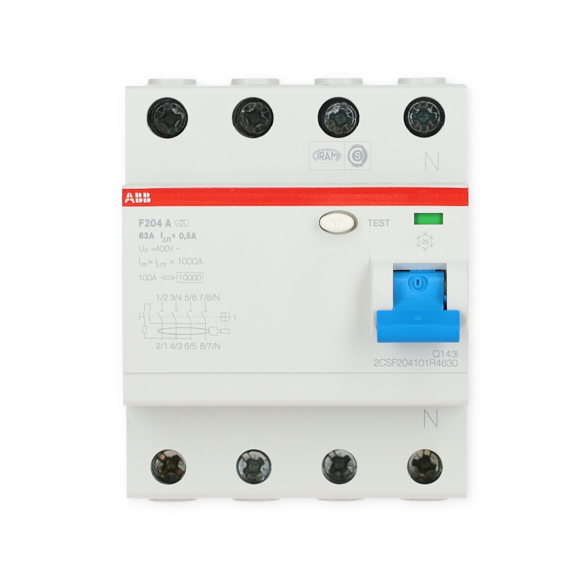 ABB F204A-63/0,5 FI-Schalter, 63A/0,5mA, 4-Polig, Typ A ...