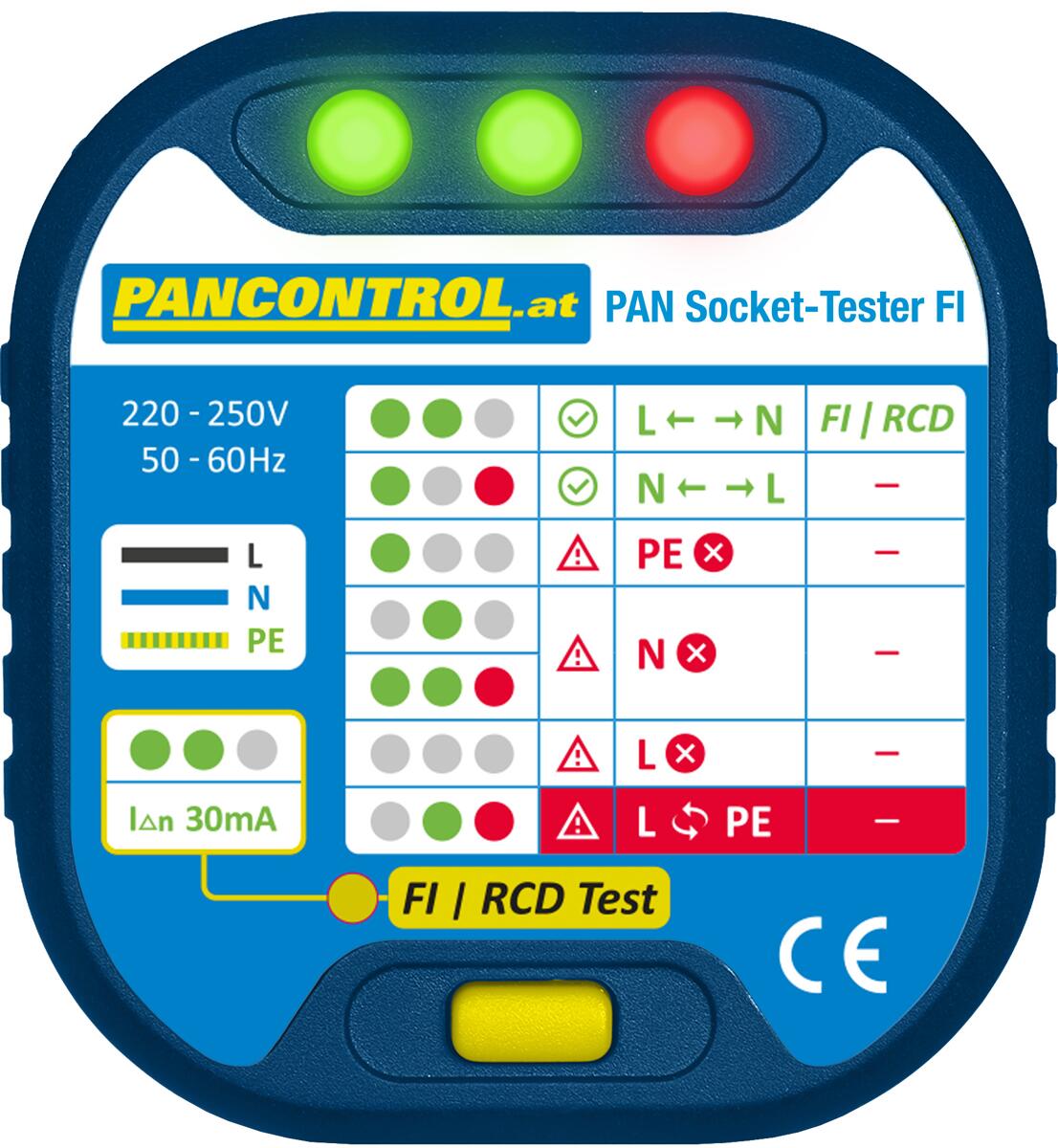 Pancontrol PAN Socket-Tester FI Steckdosenprüfer + 30 mA FI-Tester ...