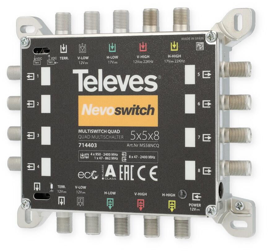 Televes MS58NCQ QUAD-taugliche NEVO Multischalter mit 5 Eingängen und 8 ...