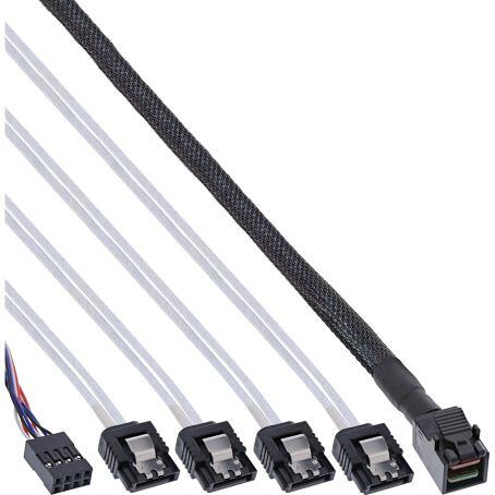 InLine Mini SAS HD Kabel, SFF-8643 zu 4x SATA + Sideband, 0,5m (27630A ...