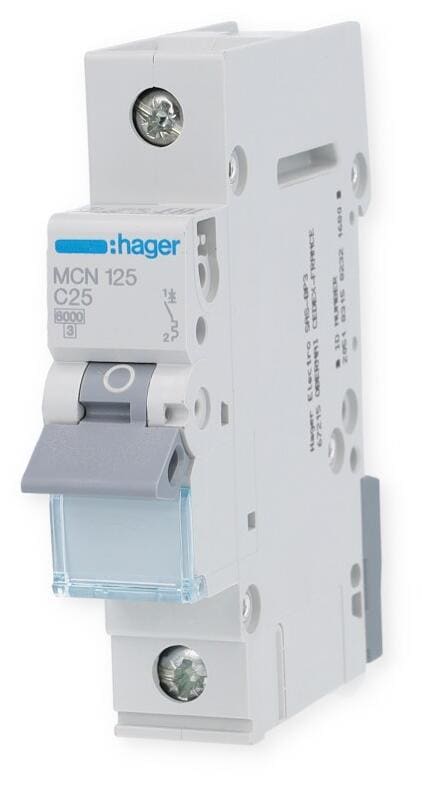 Hager MCN125 Leitungsschutzschalter 1 polig 6kA C-Charakteristik 25A 1 Modul Elektroshop Wagner
