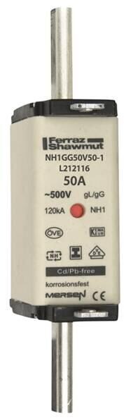Mersen NH1GG50V50-1 Sicherungseinsatz gG NH1, 50A, Doppelkennmelder ...
