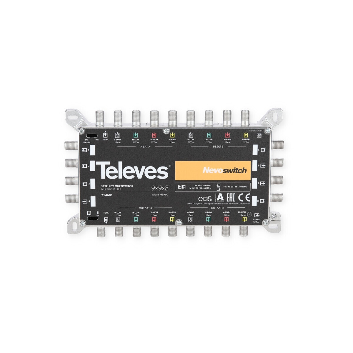 Televes MS98C NevoSwitch Multischalter, 9 Eingänge, 8 Ausgänge (714601 ...