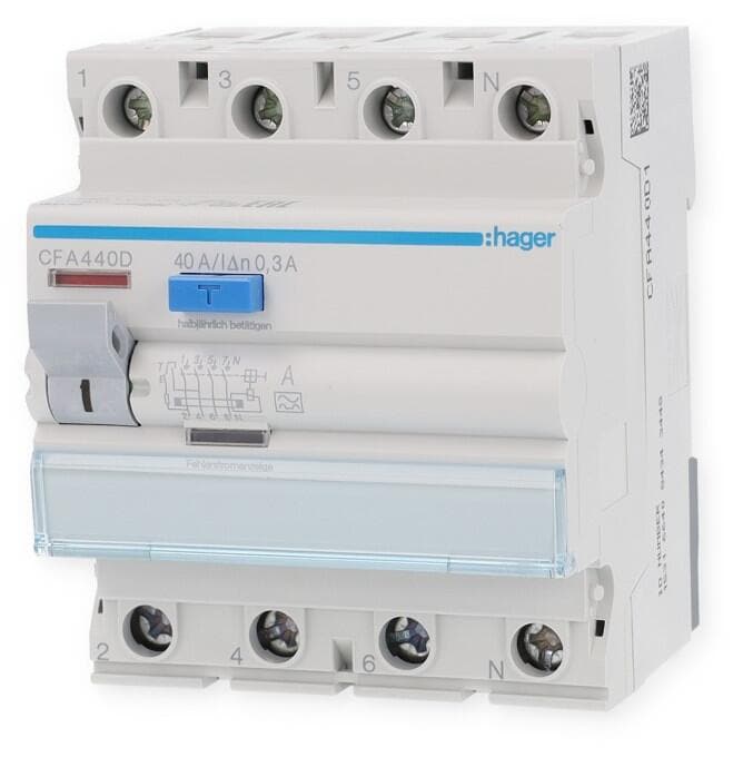 Hager CFA440D Fehlerstromschutzschalter, FI-Schalter 4-polig 6kA 40A ...