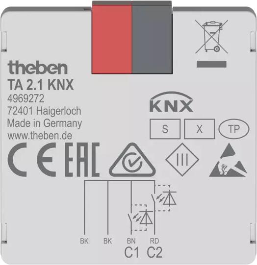 Theben TA 2.1 KNX Tasterschnittstelle 2-fach, Unterputz, Binäreingang, Data Secure (4969272 ...