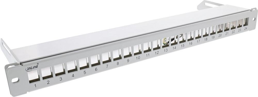 InLine® Patchfeld 24-fach, Keystone Leerblech Patchpanel mit Auszug, 19 ...