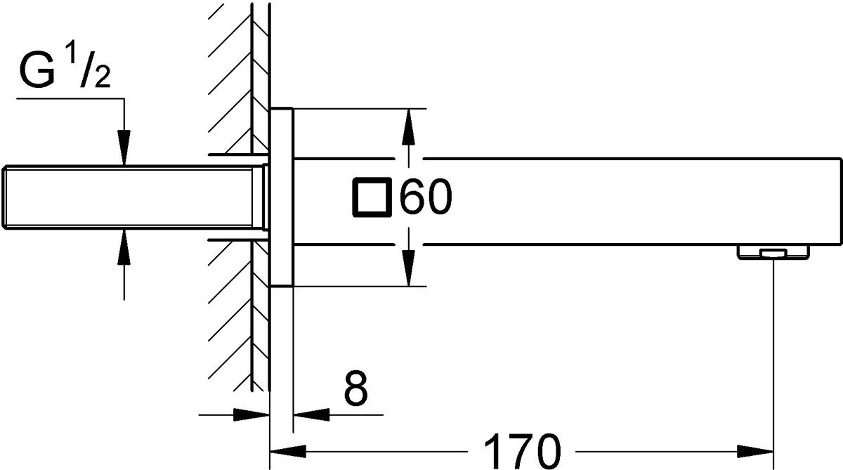 GROHE Eurocube Wanneneinlauf, Wandmontage, Ausladung 170 mm, hard ...