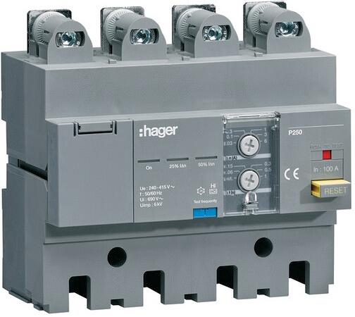 Hager HBT100H FI-Block P250 4P 100A Idn 30 mA bis 6 A stufenweise ...