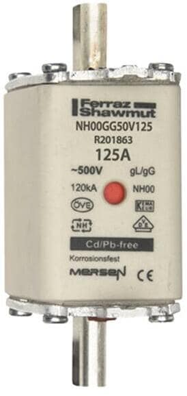 Mersen NH00GG50V125 Sicherungseinsatz gG NH00, 125A, Doppelkennmelder ...