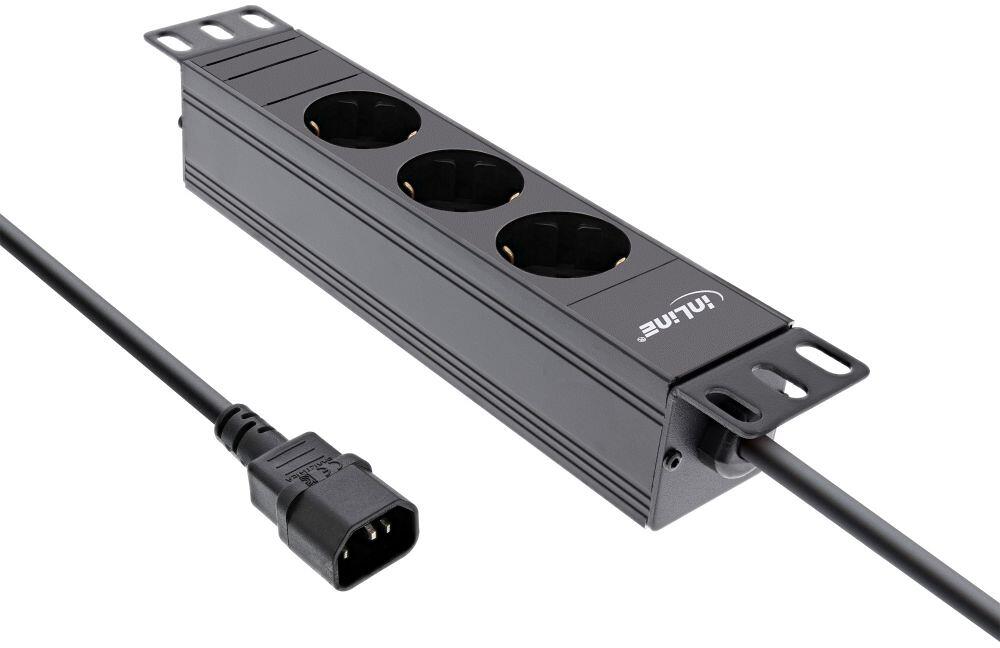InLine® 10" Steckdosenleiste, 3-fach Schutzkontakt, C14 Anschluss, ohne ...