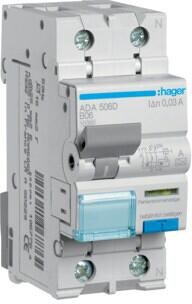 Hager ADA556D Fehlerstrom-Leitungsschutzschalter 1P+N 10kA C-6A 30mA Typ A Elektroshop Wagner