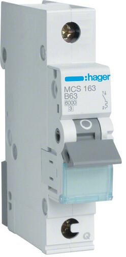 Hager MCS163 Leitungsschutzschalter 1 polig 6kA C-Charakteristik 63A QuickConnect 1 Modul ...