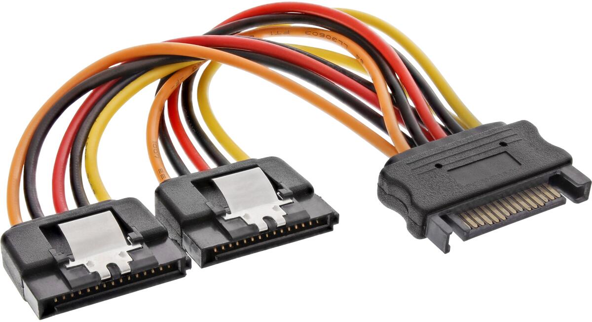 InLine SATA Strom-Y-Kabel, SATA Buchse an 2x SATA ST mit Lasche, 0,30m ...