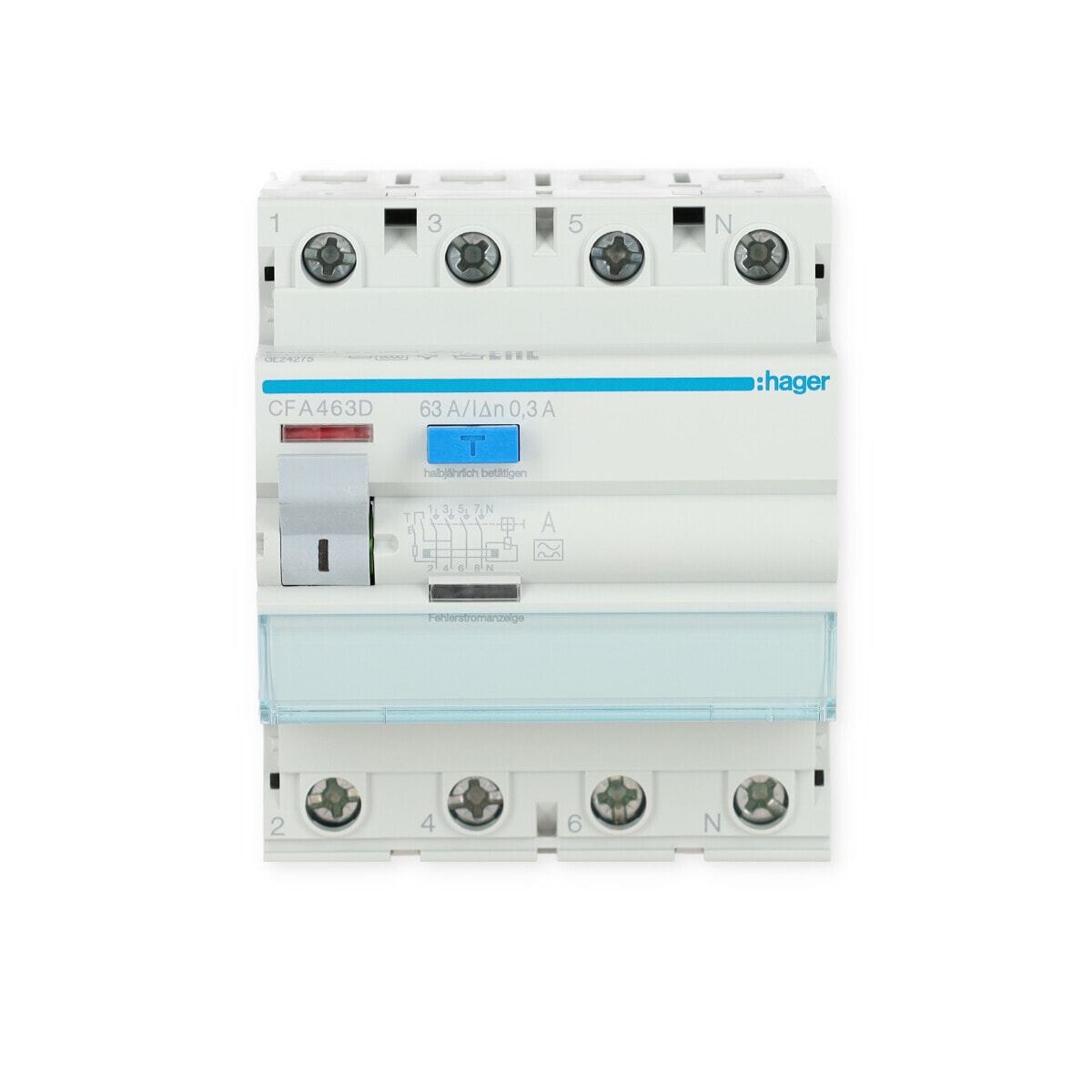Hager CFA463D Fehlerstromschutzschalter, FI-Schalter 4-polig 6kA 63A ...