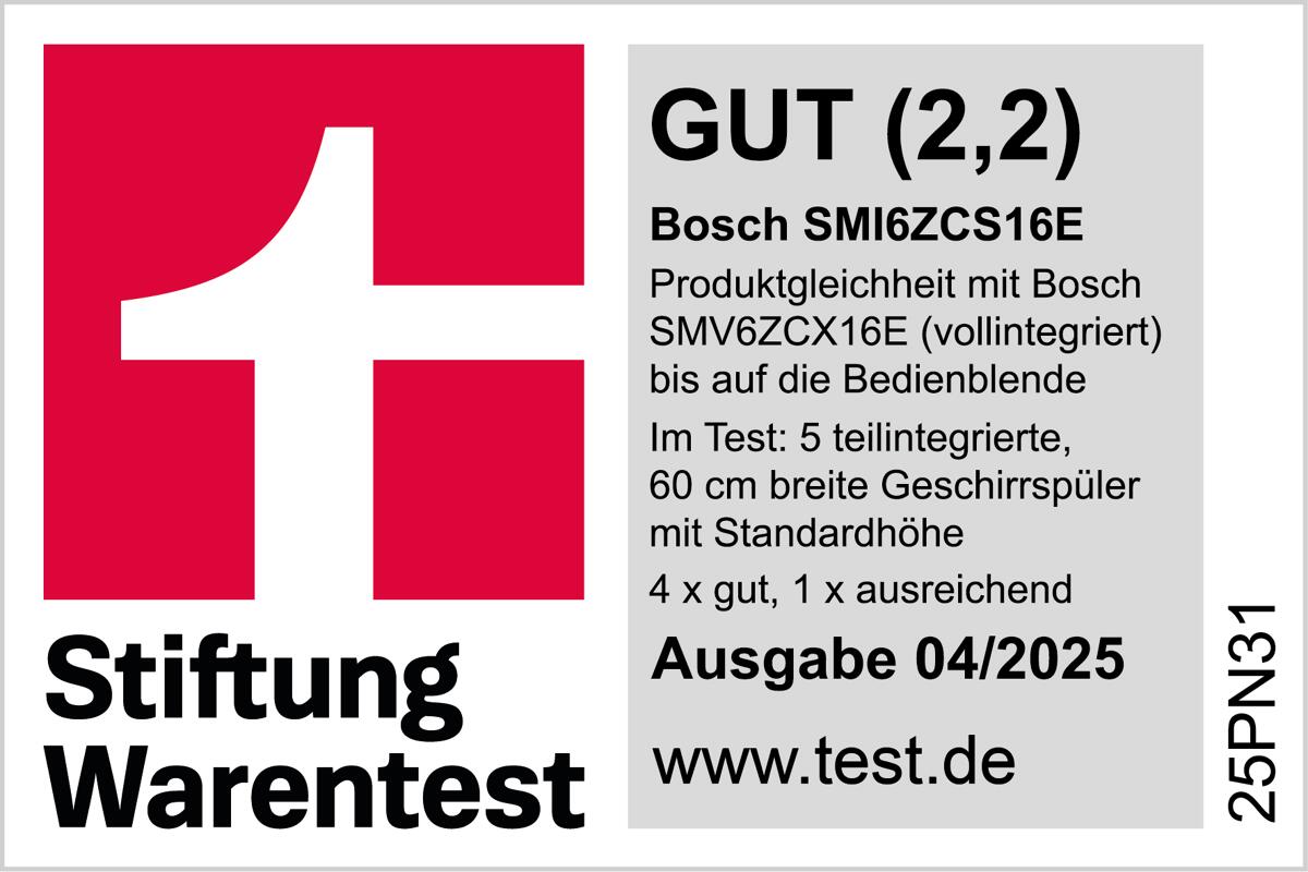 Bosch SMI6ZCS16E Serie 6 Teilintegrierter Geschirrspüler, 60 cm breit ...